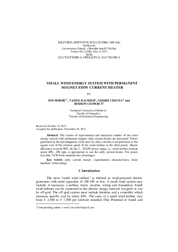 (PDF) Small Wind Energy System with Permanent Magnet Eddy Current Heater