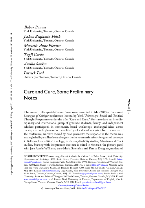 (PDF) Care and Cure, Some Preliminary Notes