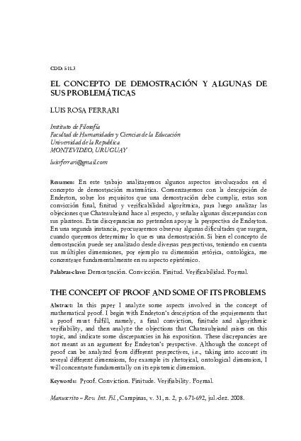 (PDF) El concepto de demostración y algunas de sus problemáticas