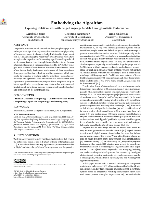 (PDF) Embodying the Algorithm