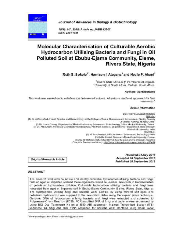 (PDF) Molecular Characterisation of Culturable Aerobic Hydrocarbon Utilising Bacteria and Fungi ...
