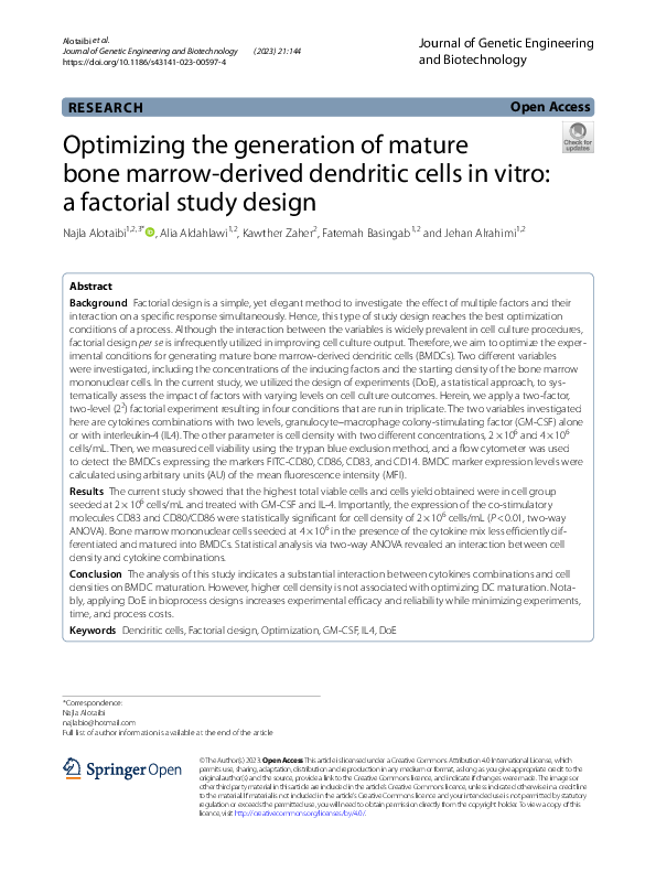 (PDF) Optimizing the generation of mature bone marrow-derived dendritic cells in vitro: a ...