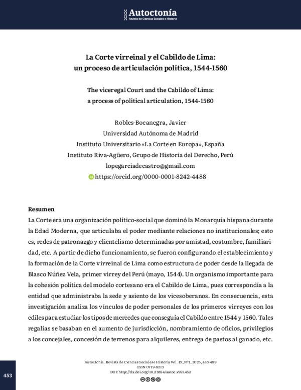 (PDF) La Corte virreinal y el Cabildo de Lima: un proceso de ...