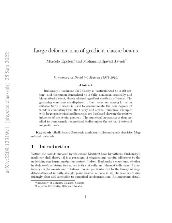 (PDF) Large deformations of gradient elastic beams