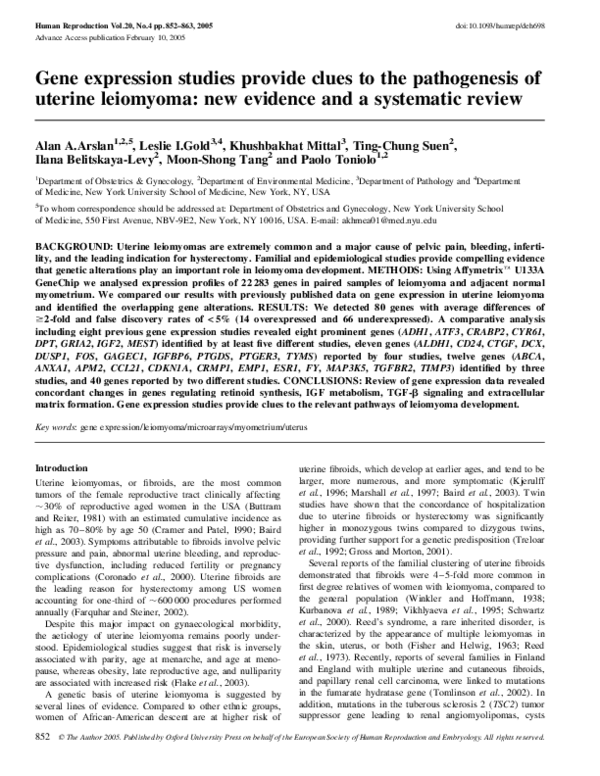 (PDF) Gene expression studies provide clues to the pathogenesis of uterine leiomyoma: new ...
