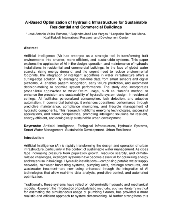 (PDF) AI-Based Optimization of Hydraulic Infrastructure for Sustainable ...
