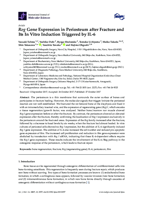 (PDF) Reg Gene Expression in Periosteum after Fracture and Its In Vitro ...
