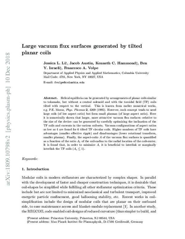(PDF) Large vacuum flux surfaces generated by tilted planar coils