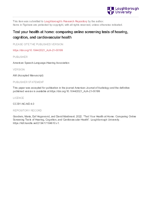 (PDF) Test Your Health at Home: Comparing Online Screening Tests of ...