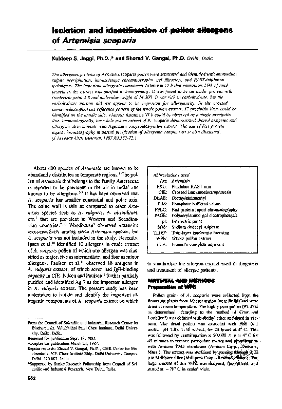 (PDF) Isolation and identification of pollen allergens of