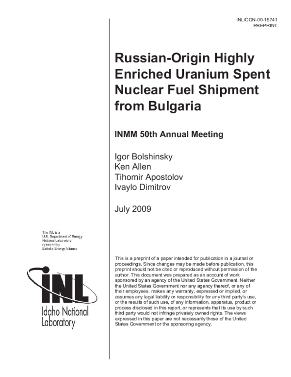 (PDF) Russian-Origin Highly Enriched Uranium Spent Nuclear Fuel ...