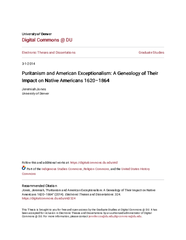 (PDF) Puritanism and American Exceptionalism: A Genealogy of Their ...