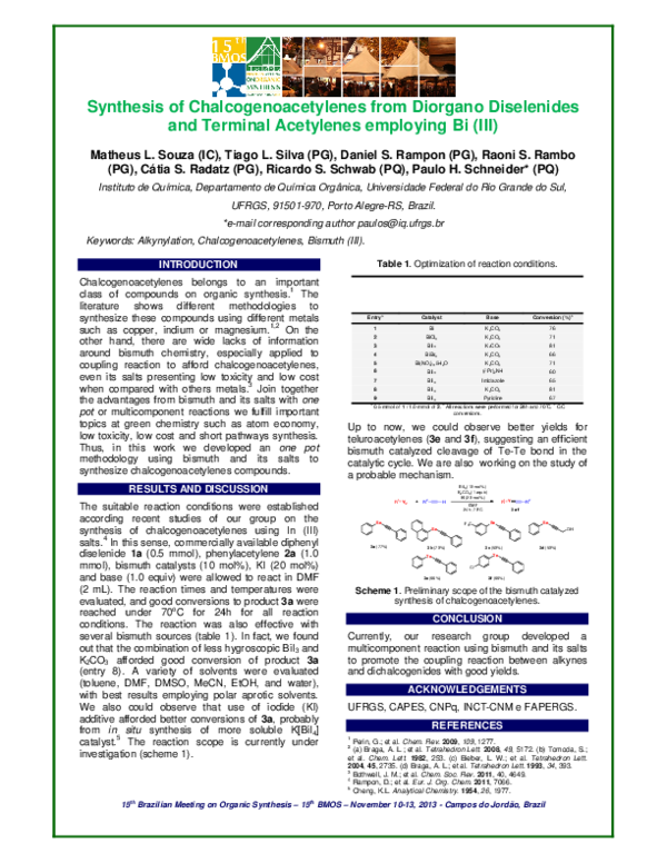 (PDF) Synthesis of Chalcogenoacetylenes from Diorgano Diselenides and ...