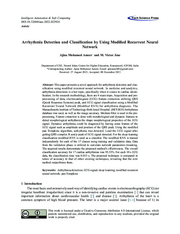 Pdf Arrhythmia Detection And Classification By Using Modified