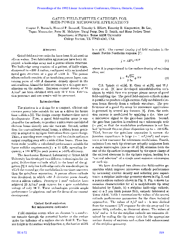 (PDF) Gated Field-Emitter Cathodes for High-Power Microwave Applications