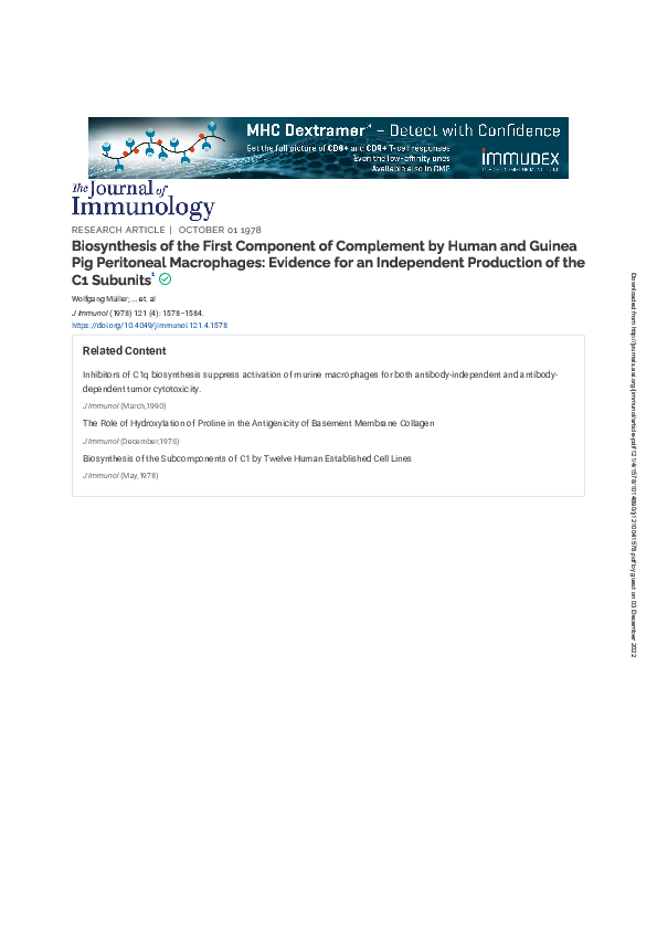 (PDF) Biosynthesis of the First Component of Complement by Human and ...