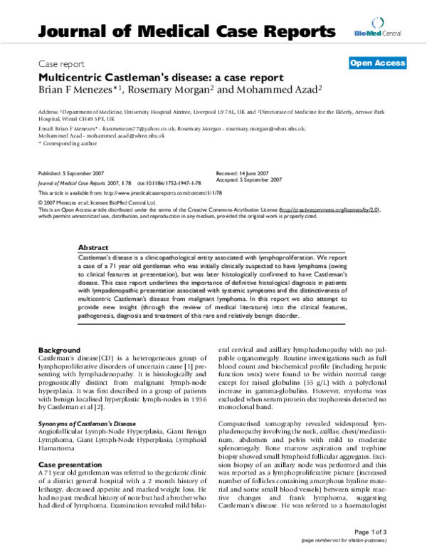 (PDF) Multicentric Castleman's disease: a case report