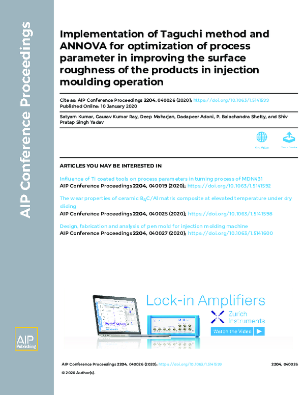 (PDF) Implementation of Taguchi method and ANNOVA for optimization of process parameter in ...