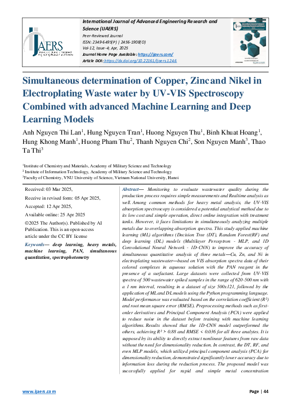 (PDF) Simultaneous determination of Copper, Zinc and Nikel in Electroplating Waste water by UV ...