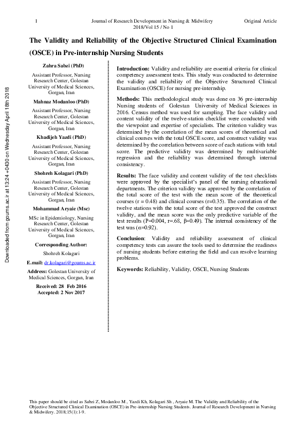 (PDF) Objective Structured Clinical Examination (OSCE) in Pre ...