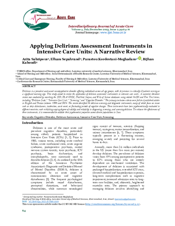 (PDF) Applying Delirium Assessment Instruments in Intensive Care Units ...
