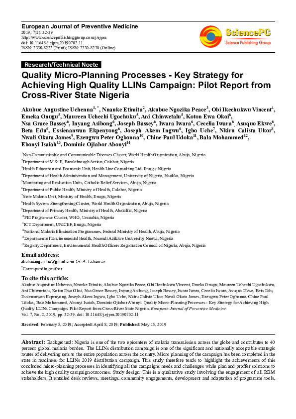 (PDF) Quality Micro-Planning Processes - Key Strategy for Achieving High Quality LLINs Campaign ...