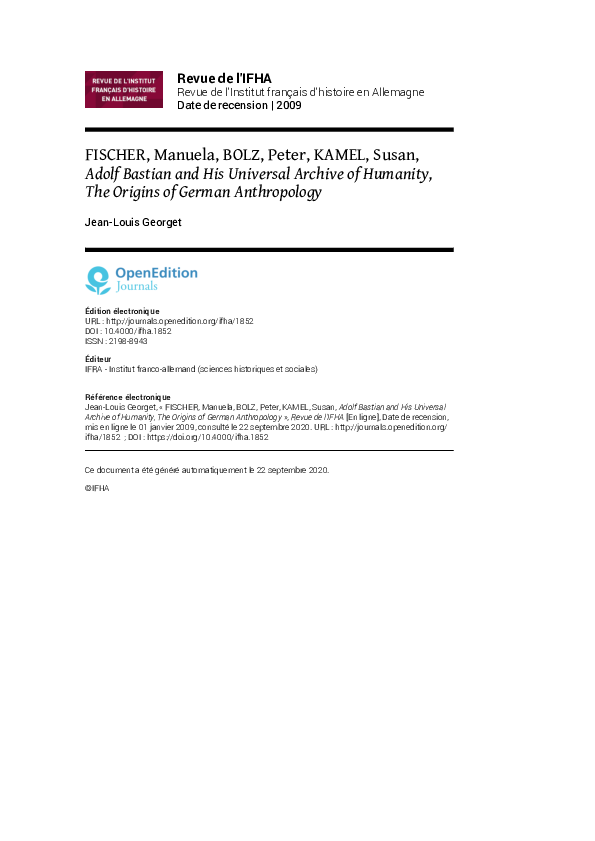 (PDF) FISCHER, Manuela, BOLZ, Peter, KAMEL, Susan, Adolf Bastian and ...