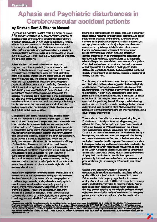 (PDF) Aphasia and psychiatric disturbances in cerebrovascular accident ...
