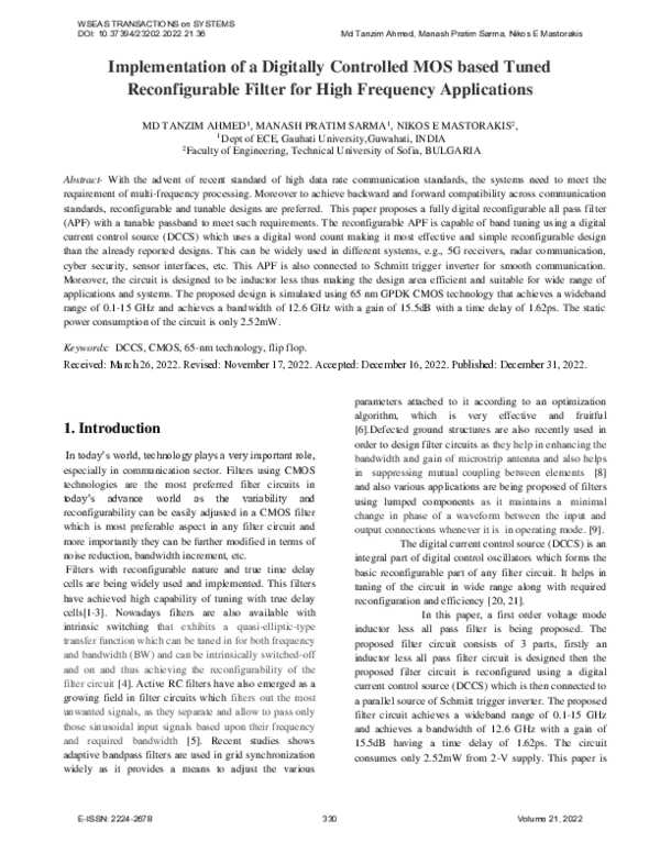 (PDF) Implementation of a Digitally Controlled MOS based Tuned ...