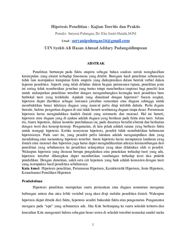 (PDF) Hipotesis Penelitian : Kajian Teoritis dan Praktis