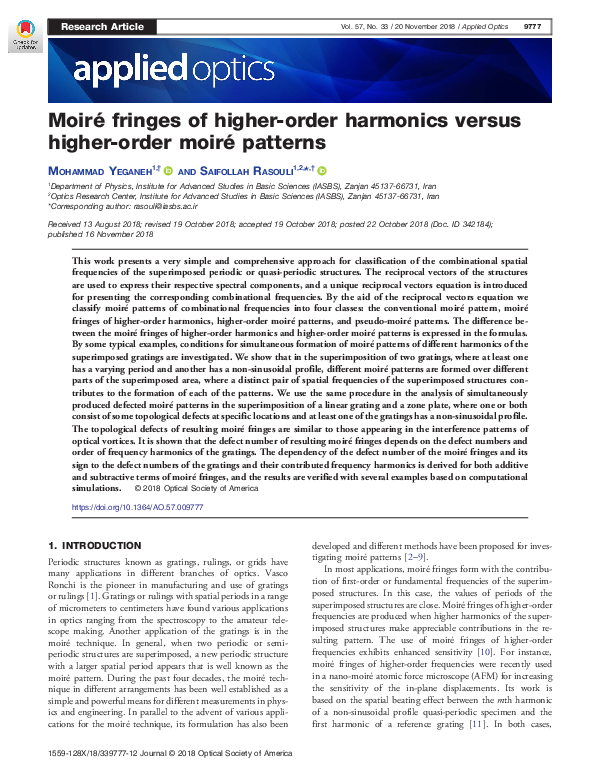 (PDF) Moiré fringes of higher-order harmonics versus higher-order moiré ...