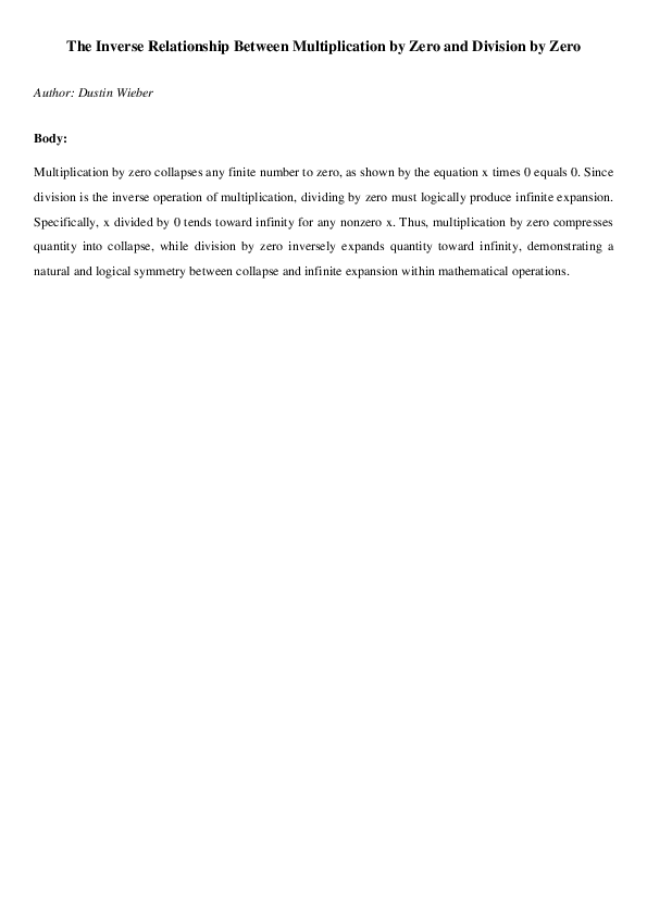 (PDF) The Inverse Relationship Between Multiplication by Zero and ...