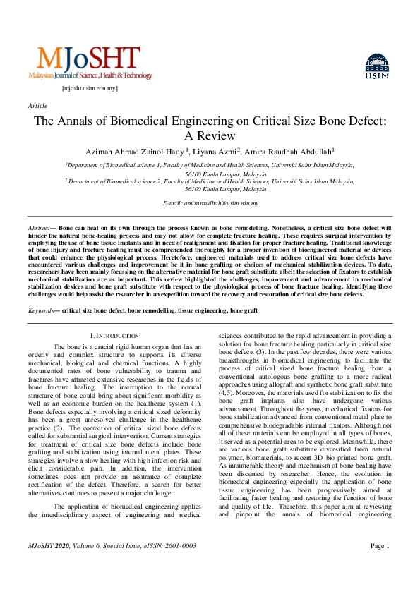 (PDF) The Annals of Biomedical Engineering on Critical Size Bone Defect ...