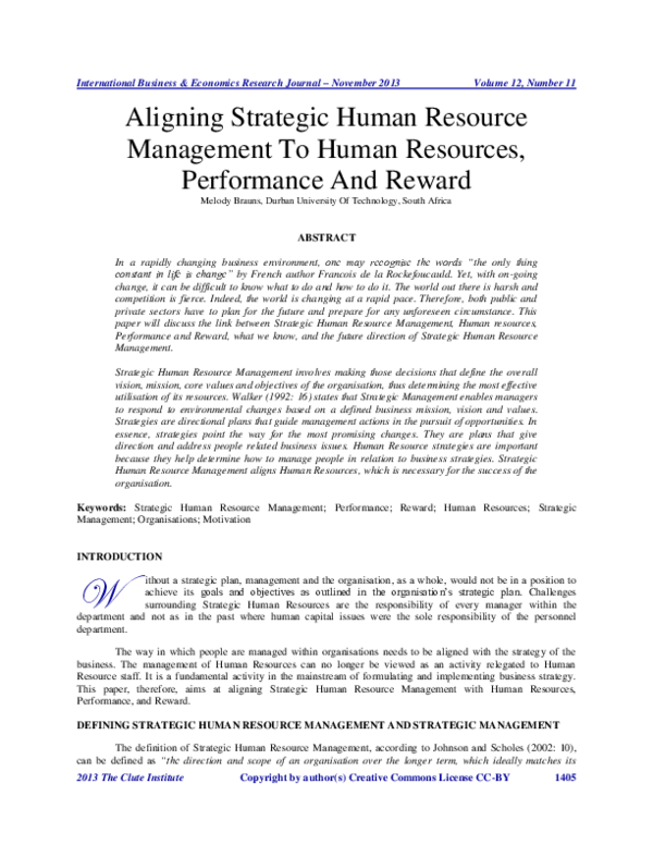 (PDF) Aligning Strategic Human Resource Management To Human Resources, Performance And Reward