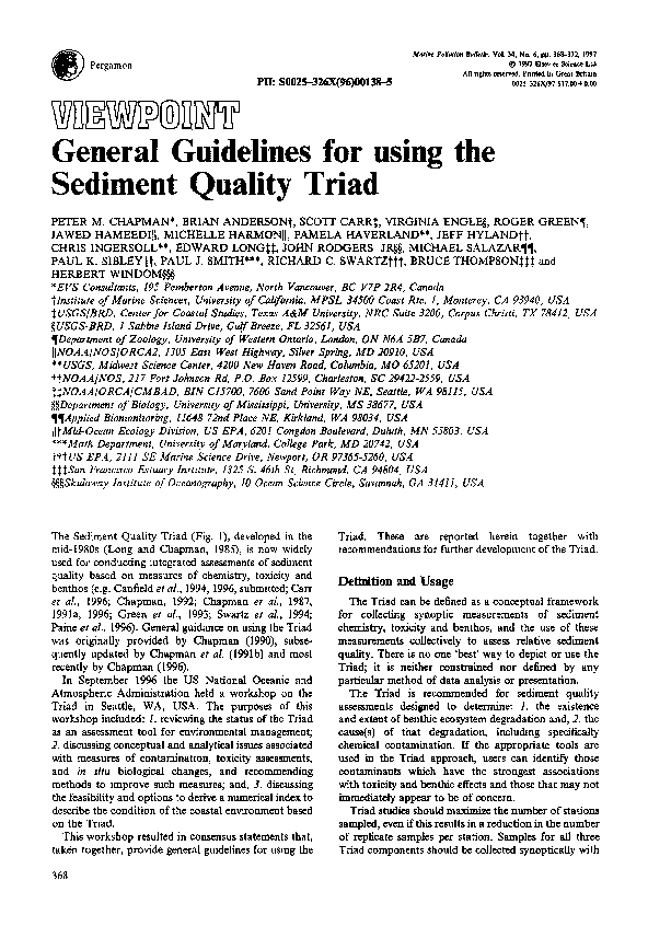 (PDF) General guidelines for using the sediment quality triad