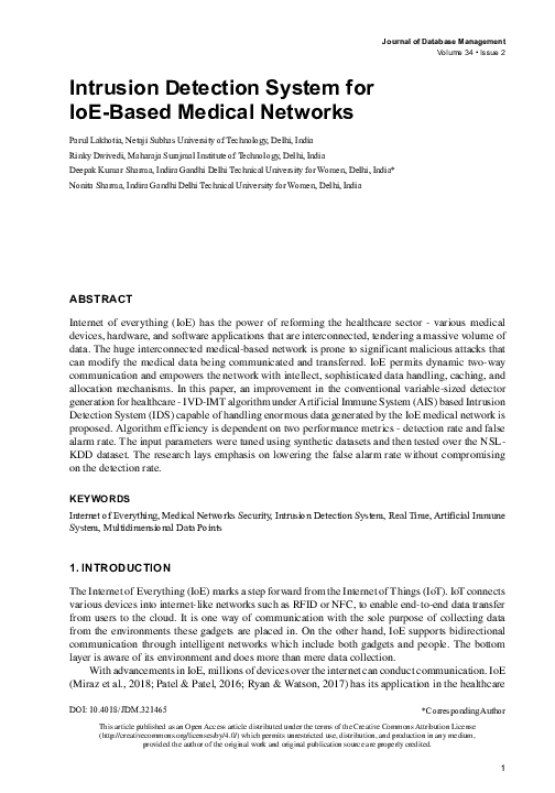 (PDF) Intrusion Detection System for IoE-Based Medical Networks