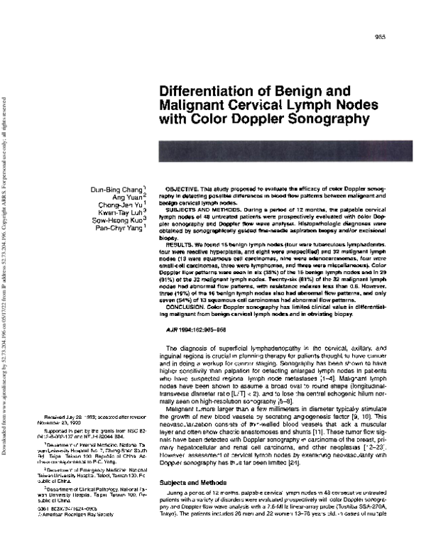 (PDF) Differentiation of benign and malignant cervical lymph nodes with ...