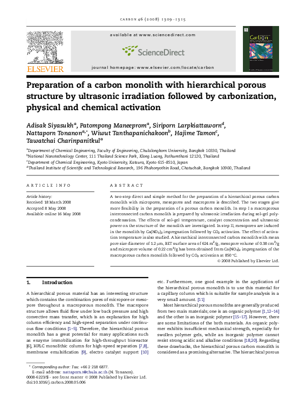 (PDF) Preparation of a carbon monolith with hierarchical porous ...