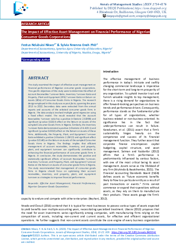 (PDF) The Impact of Effective Asset Management on Financial Performance ...