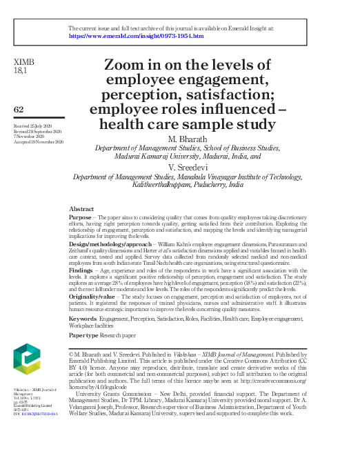 (PDF) Zoom in on the levels of employee engagement, perception ...