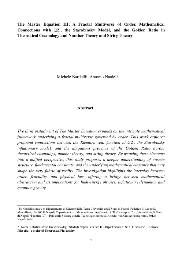 (PDF) The Master Equation III: A Fractal Multiverse of Order ...