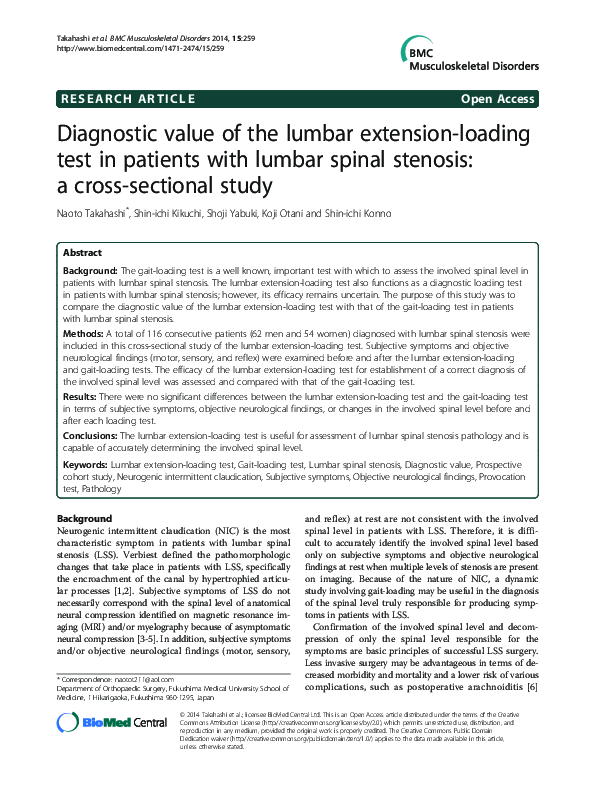 (PDF) Diagnostic value of the lumbar extension-loading test in patients ...