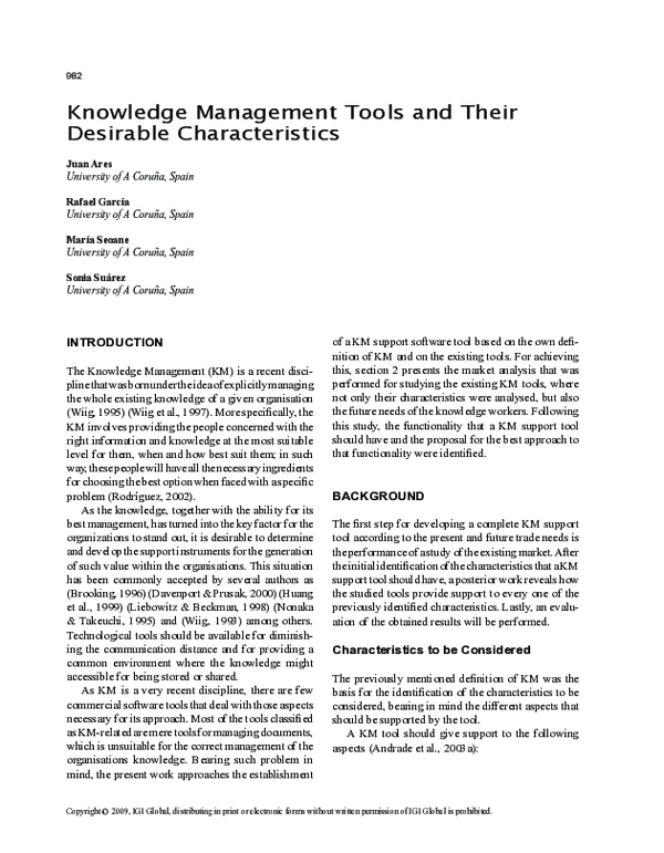 (PDF) Knowledge Management Tools and Their Desirable Characteristics