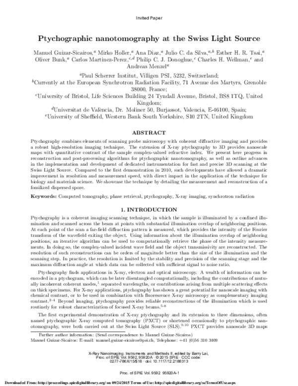 (PDF) Ptychographic nanotomography at the Swiss Light Source