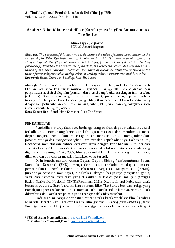 (PDF) Analisis Nilai-Nilai Pendidikan Karakter Pada Film Animasi Riko ...