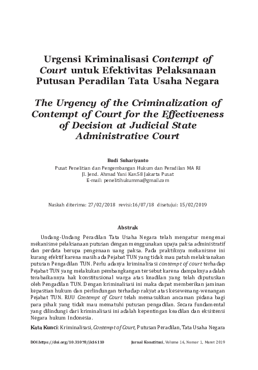 (PDF) Urgensi kriminalisasi contempt of court untuk efektifitas ...