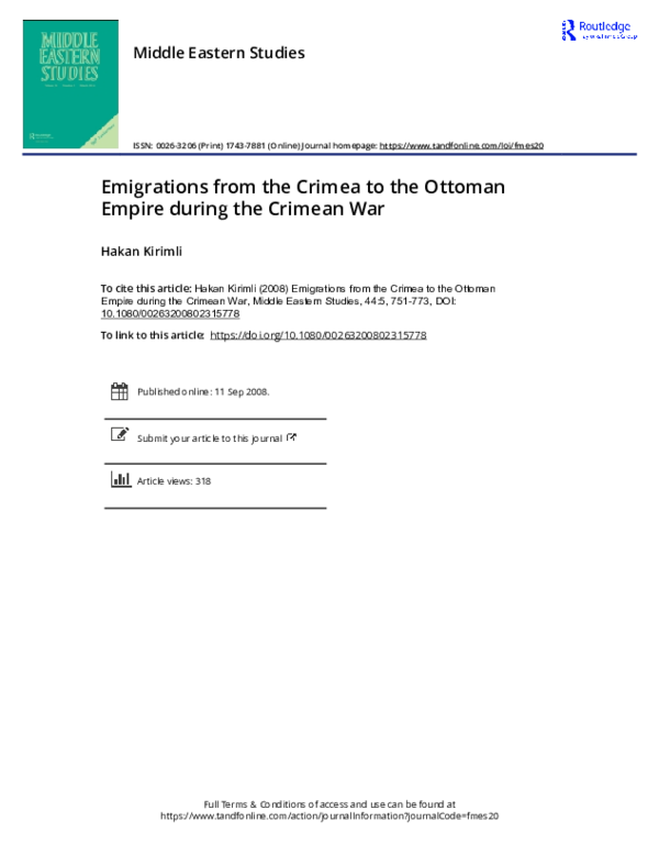 (PDF) Emigrations from the Crimea to the Ottoman Empire during the ...