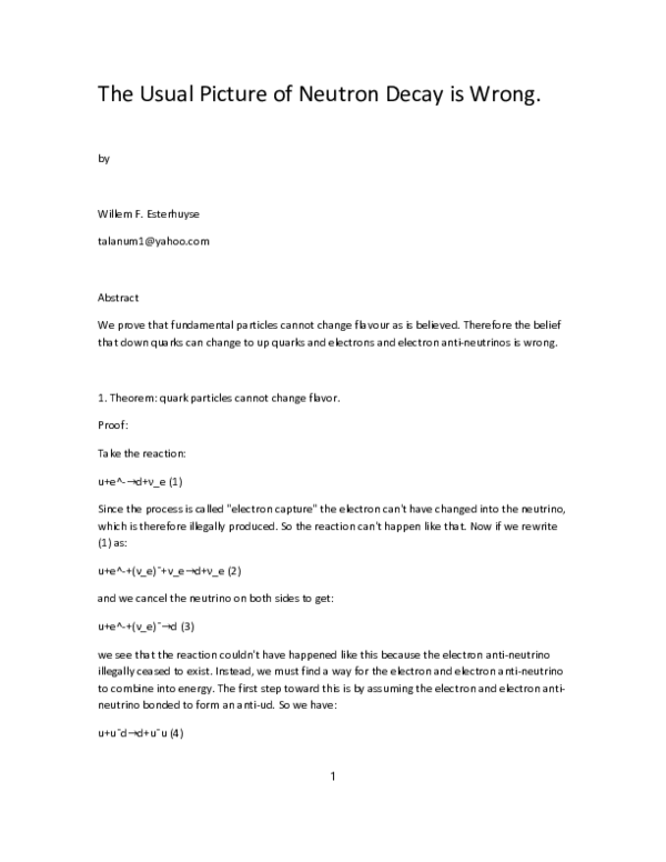 (PDF) The Usual Picture of Neutron Decay is Wrong