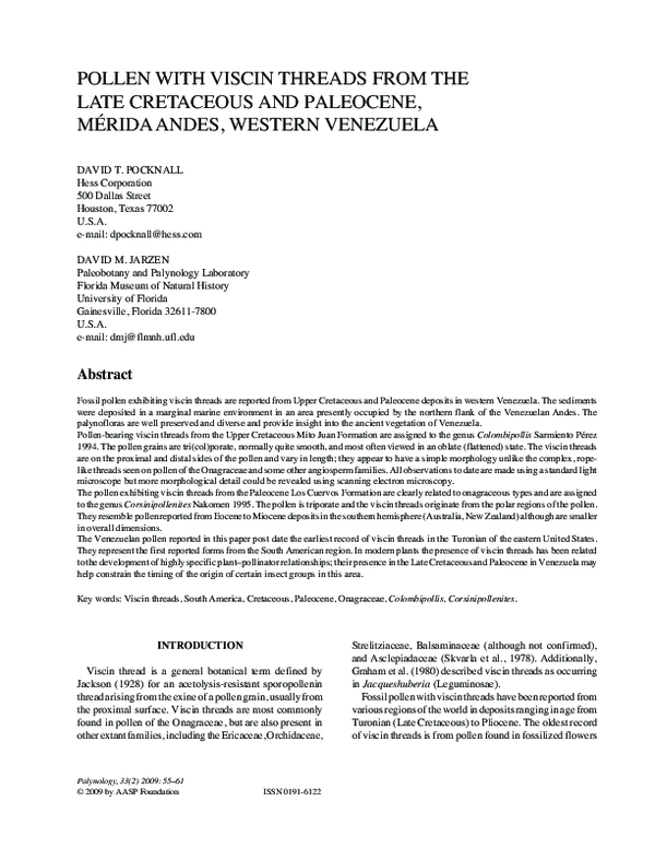 (PDF) Pollen with Viscin Threads from the Late Cretaceous and Paleocene ...