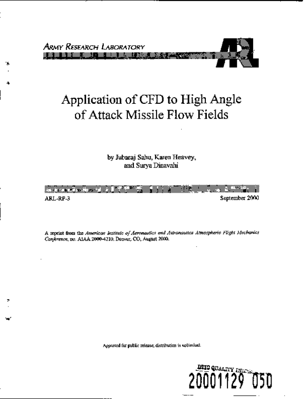 (PDF) Application of CFD to high angle of attack missile flowfields